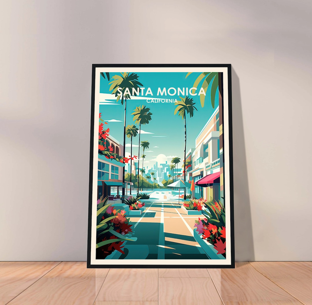 Santa Monica Travel Poster Santa Monica Poster Santa - Etsy