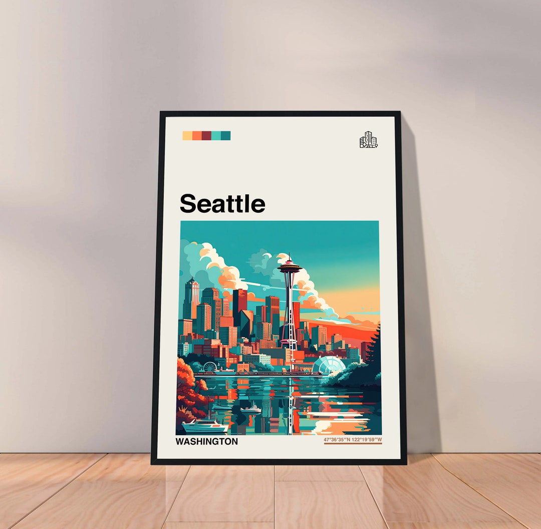 Seattle Poster Washington Poster Seattle Print Cityscape - Etsy