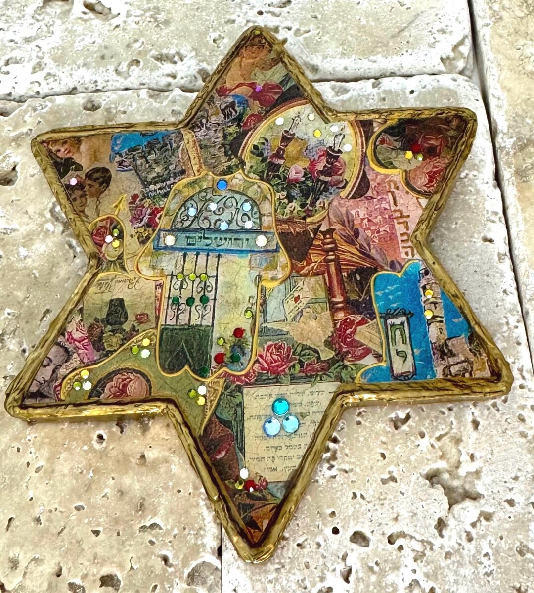 Handmade Star of David Wall Art – Judaica Collage With Hamsa ...