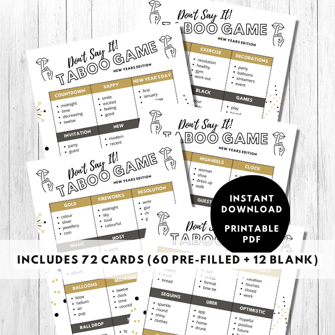 NYE Card Game for Family and Friends / New Year's Eve Party / Taboo ...