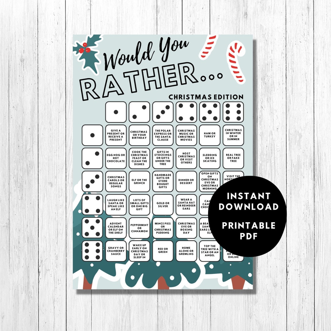 Christmas Would You Rather Dice Game Card Printable/ Family Holiday ...