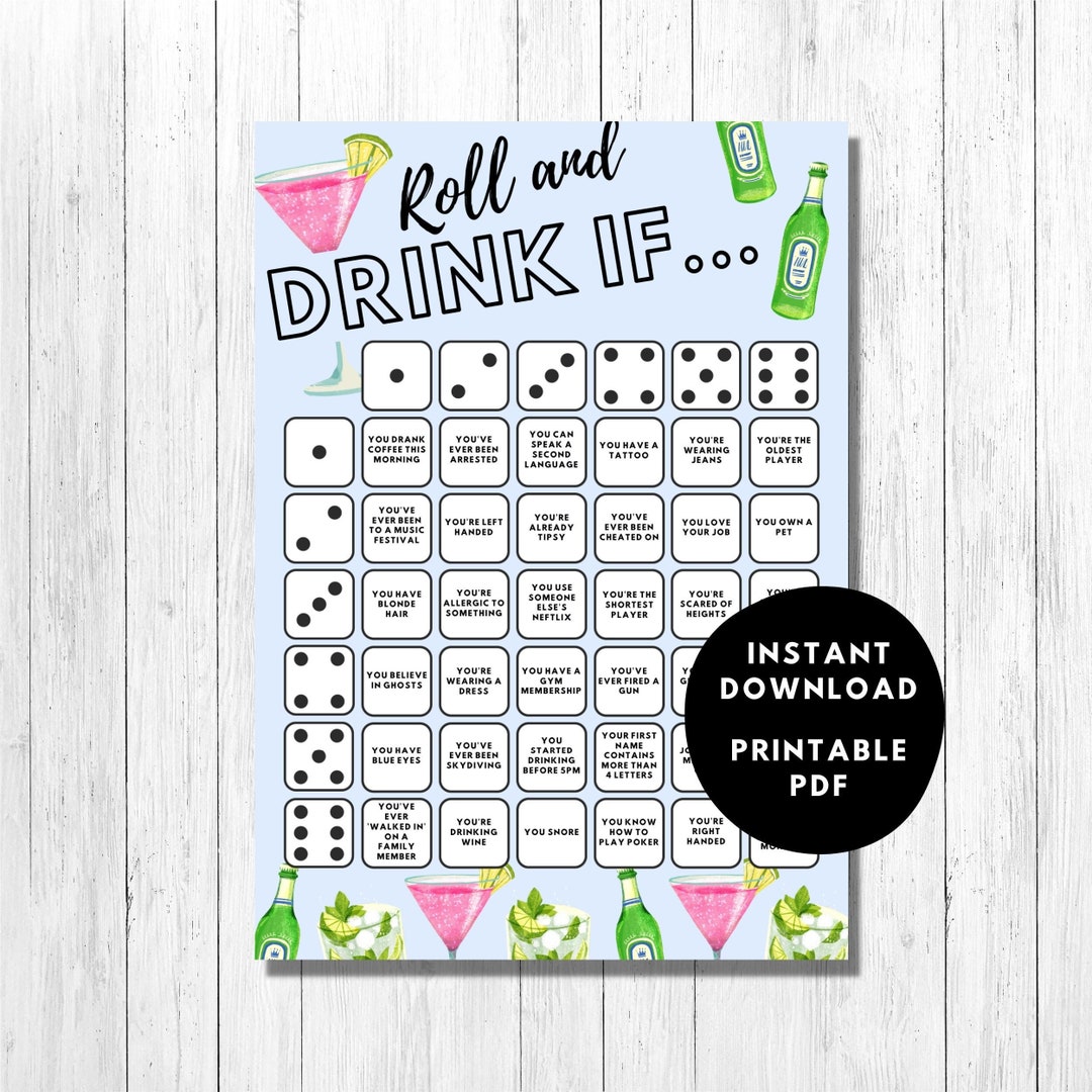 Drink If Party Game Drunk Dice Printable Drinking Game For