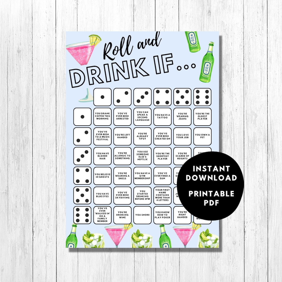 Drink If... Party Game / Drunk Dice / Printable Drinking Game for ...
