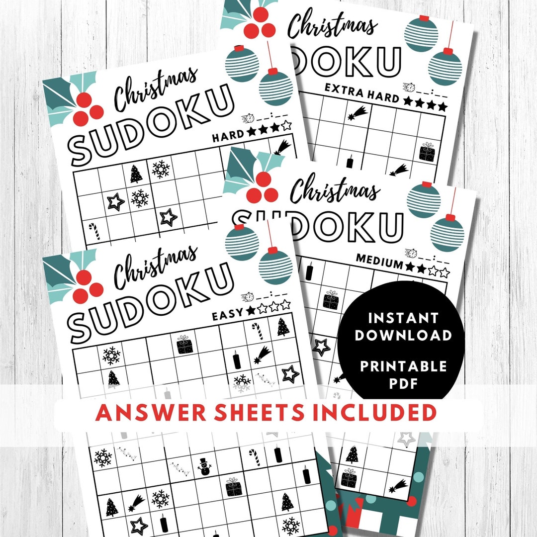 Christmas Sudoku Puzzle Pack / Party Game Bundle / Kids Family Adults ...