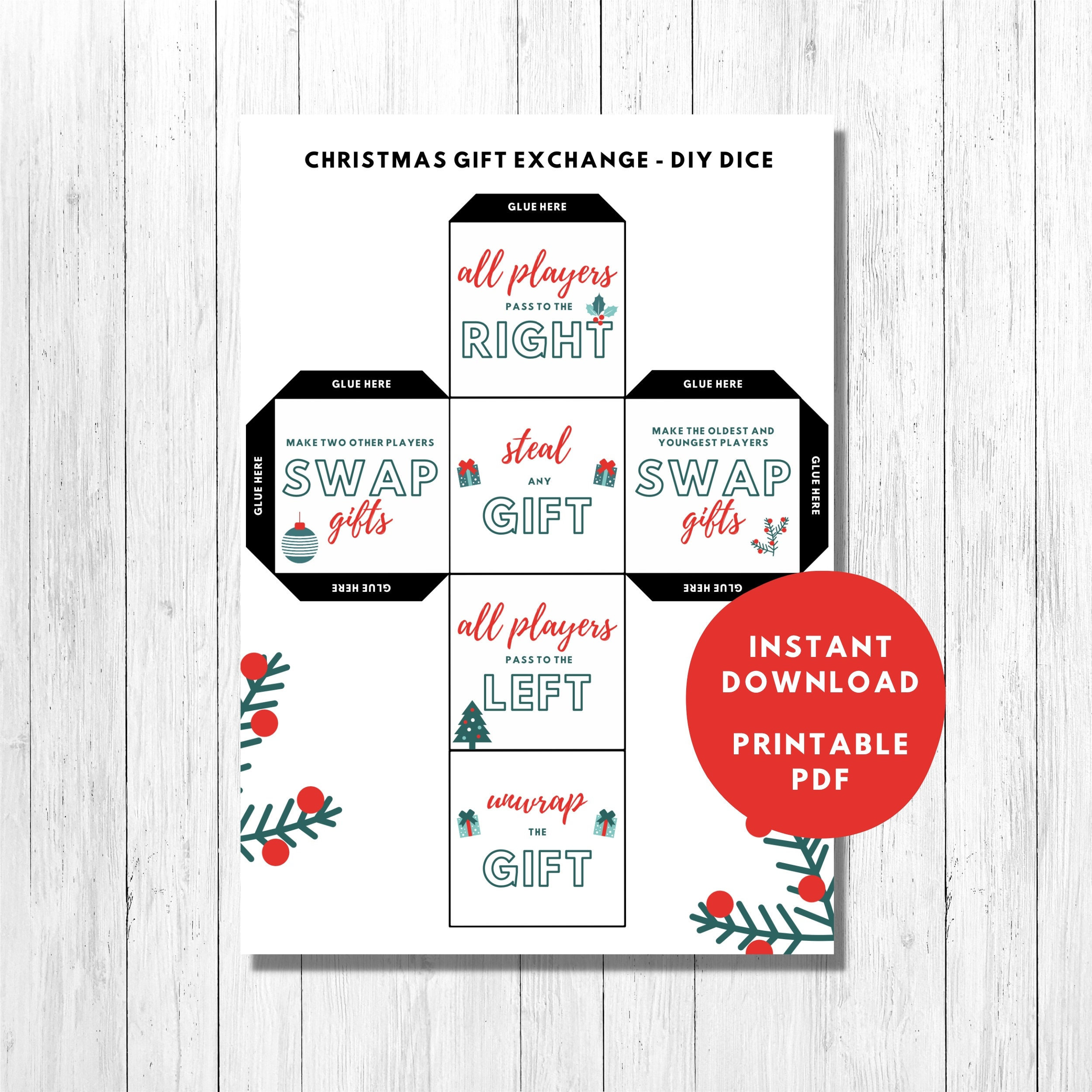 Christmas Gift Exchange Printable DIY Dice Game / Secret Santa / Kris ...