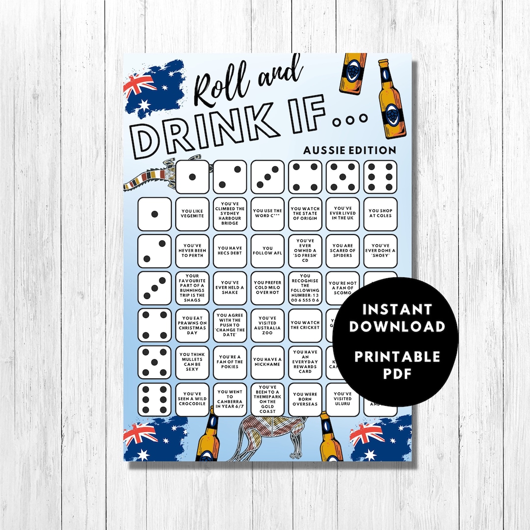 Aussie Drinking Game / Drink If... Party Game Card / Australia Day ...