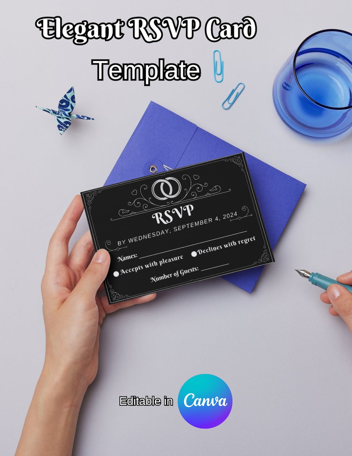Elegant Wedding RSVP Card Template, Editable Template, DIY Wedding RSVP ...