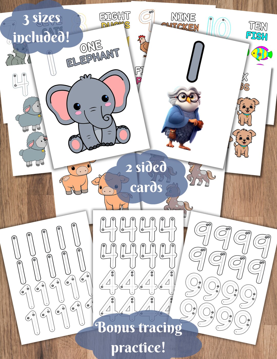 Animal Number Flash Cards 1–10 | Colorful Number Tracing for Toddlers ...