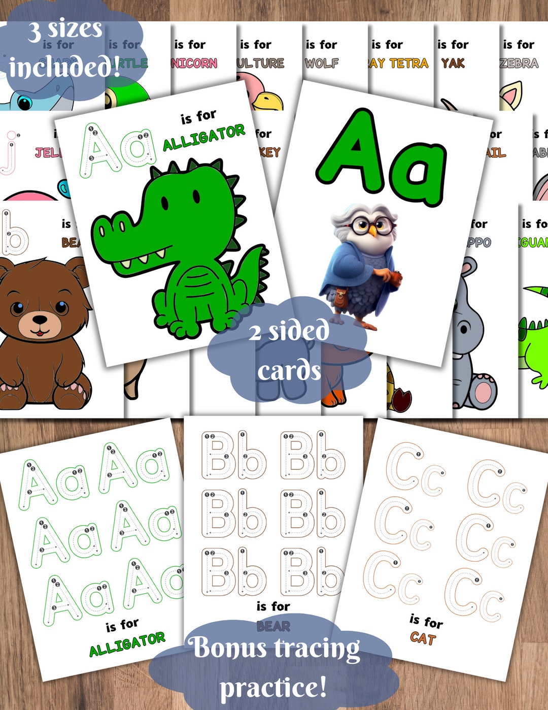 Alphabet Animal Flash Cards A–Z | Printable ABC Cards, Letter Tracing ...