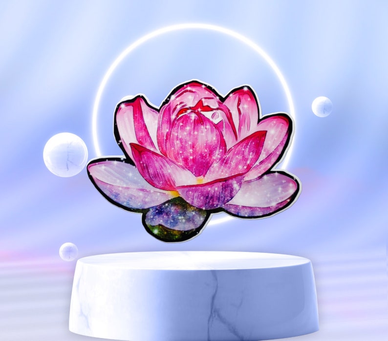 Pink Galaxy Starry Night Lotus Flower Glossy Sticker - Etsy
