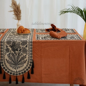 Boho Floral Indian Table Runner Black Hand Embroidered Table Linen ...