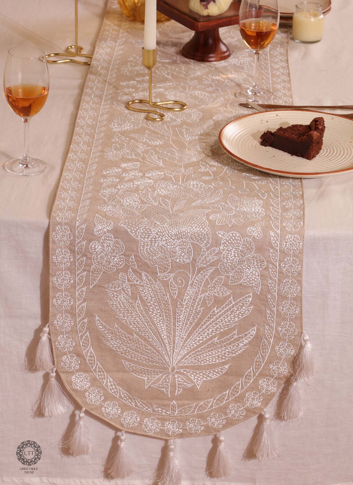 White Luxe Indian Table Runner Terracotta Christmas Boho Home Decor ...
