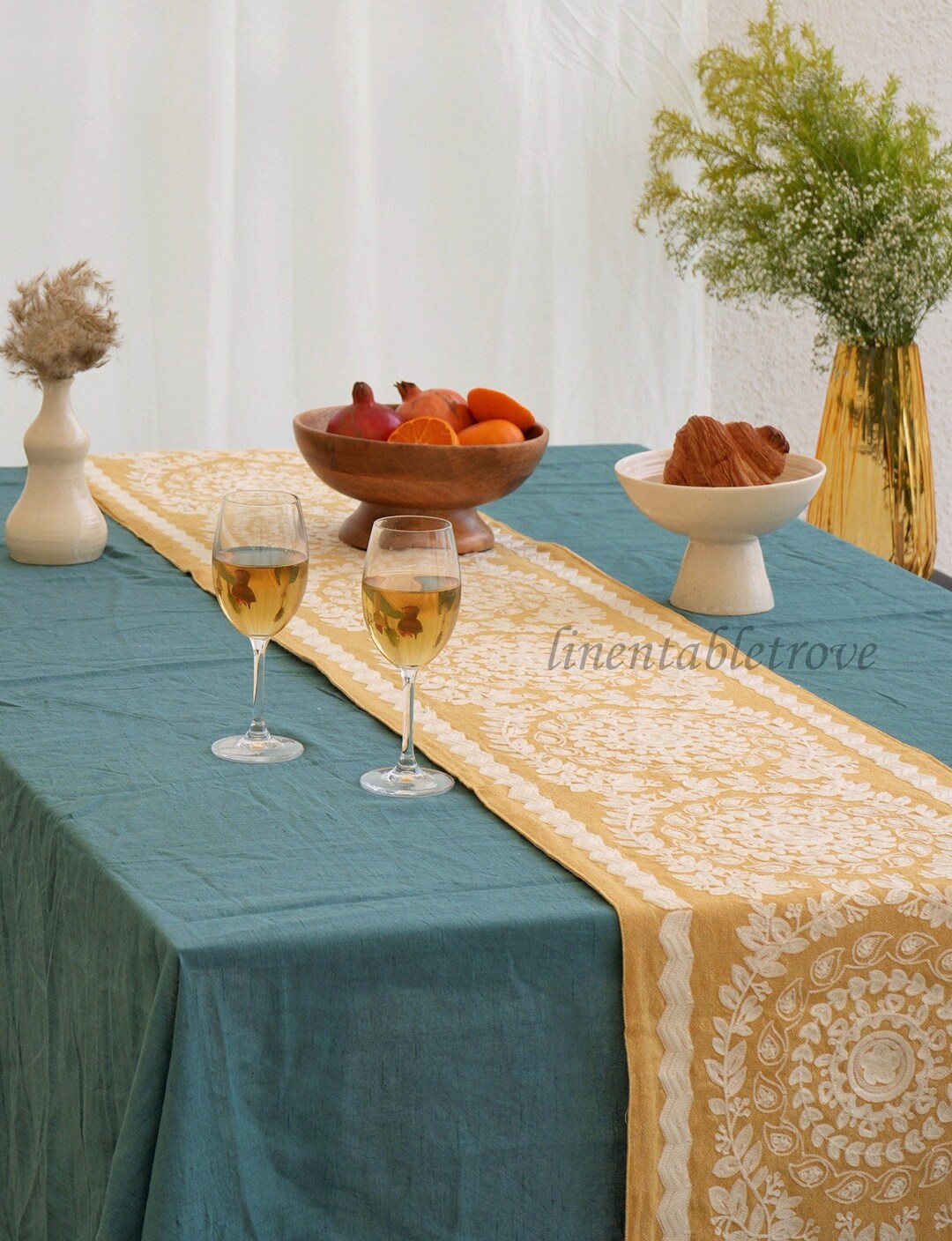 Buy Gold Cotton Indian Table Runner Handmade Placemats Linen Tablecloth ...