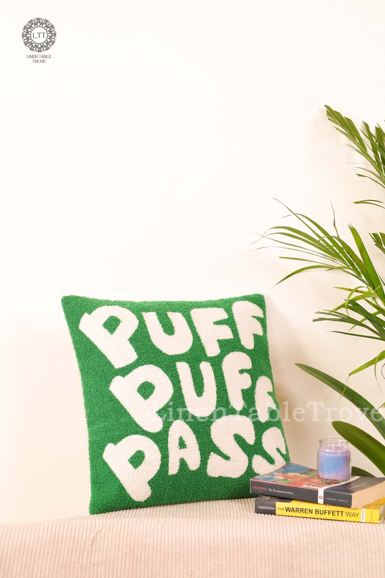 Puff Puff Pass Punch Needle Pillow Cover Handwoven Throw Pillow Unique ...