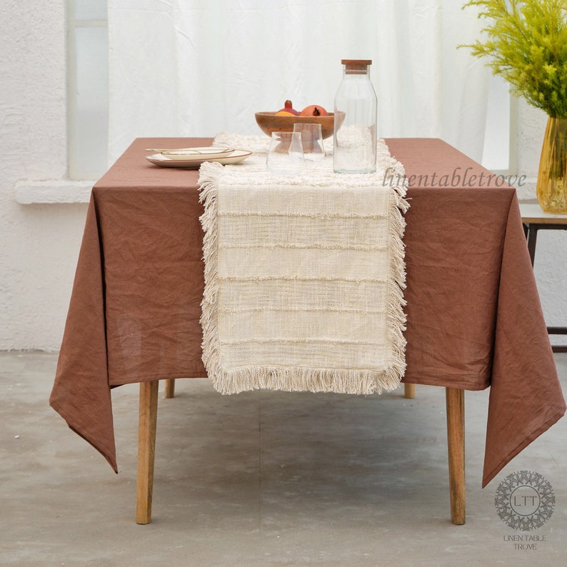 Textured Table Runner Natural Long Table Runner Linen Table Cloth ...