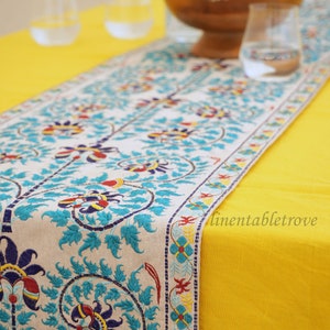 Green Embroider Indian Table Runner Tassels Boho Decor Green Cotton ...