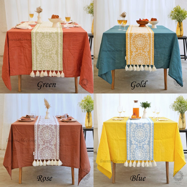 Buy Gold Cotton Indian Table Runner Handmade Placemats Linen Tablecloth ...