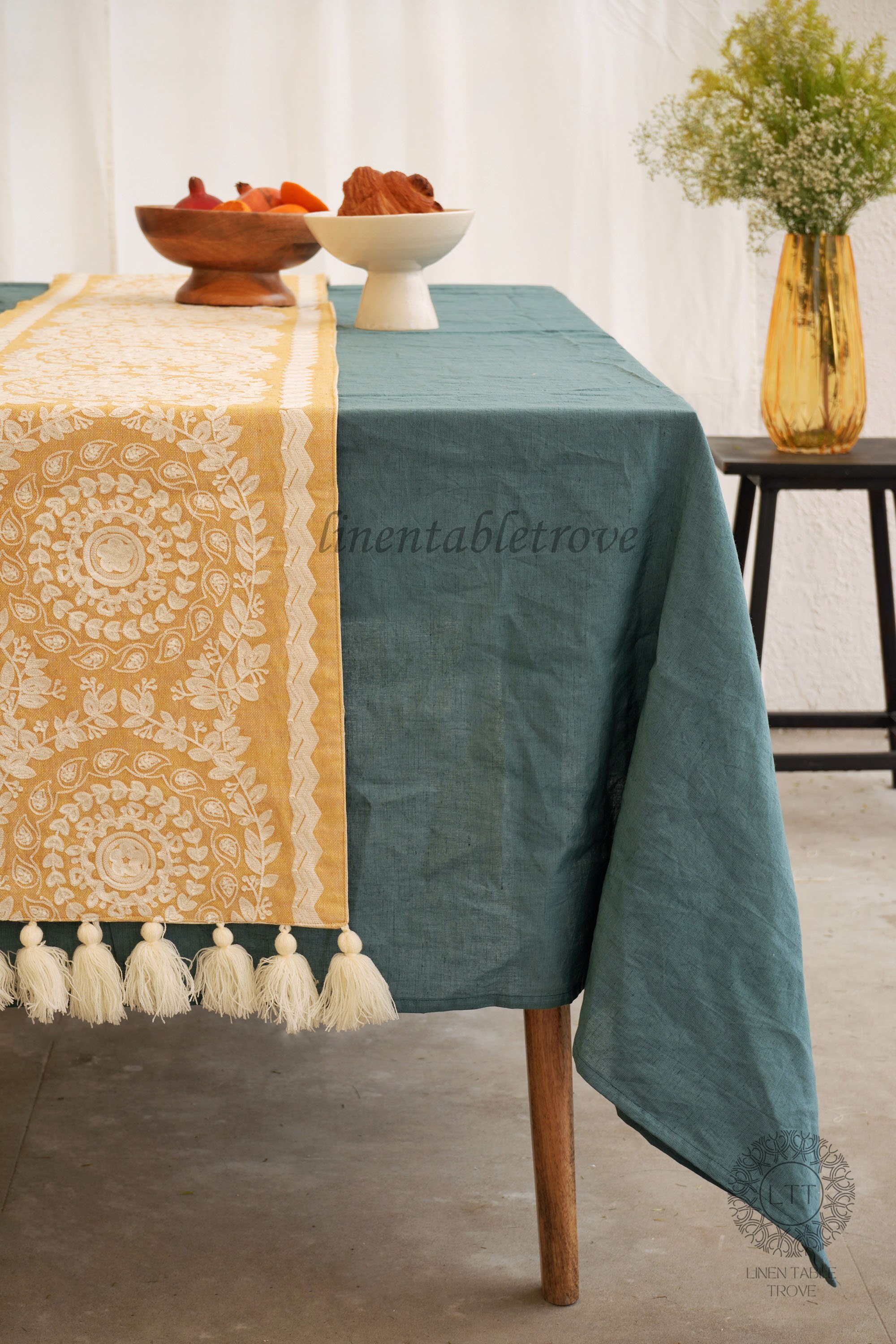 Buy Gold Cotton Indian Table Runner Handmade Placemats Linen Tablecloth ...