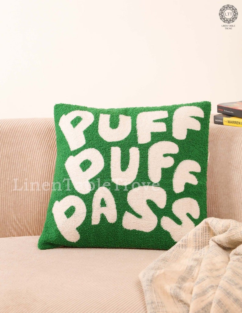 Puff Puff Pass Punch Needle Pillow Cover Handwoven Throw Pillow Unique ...