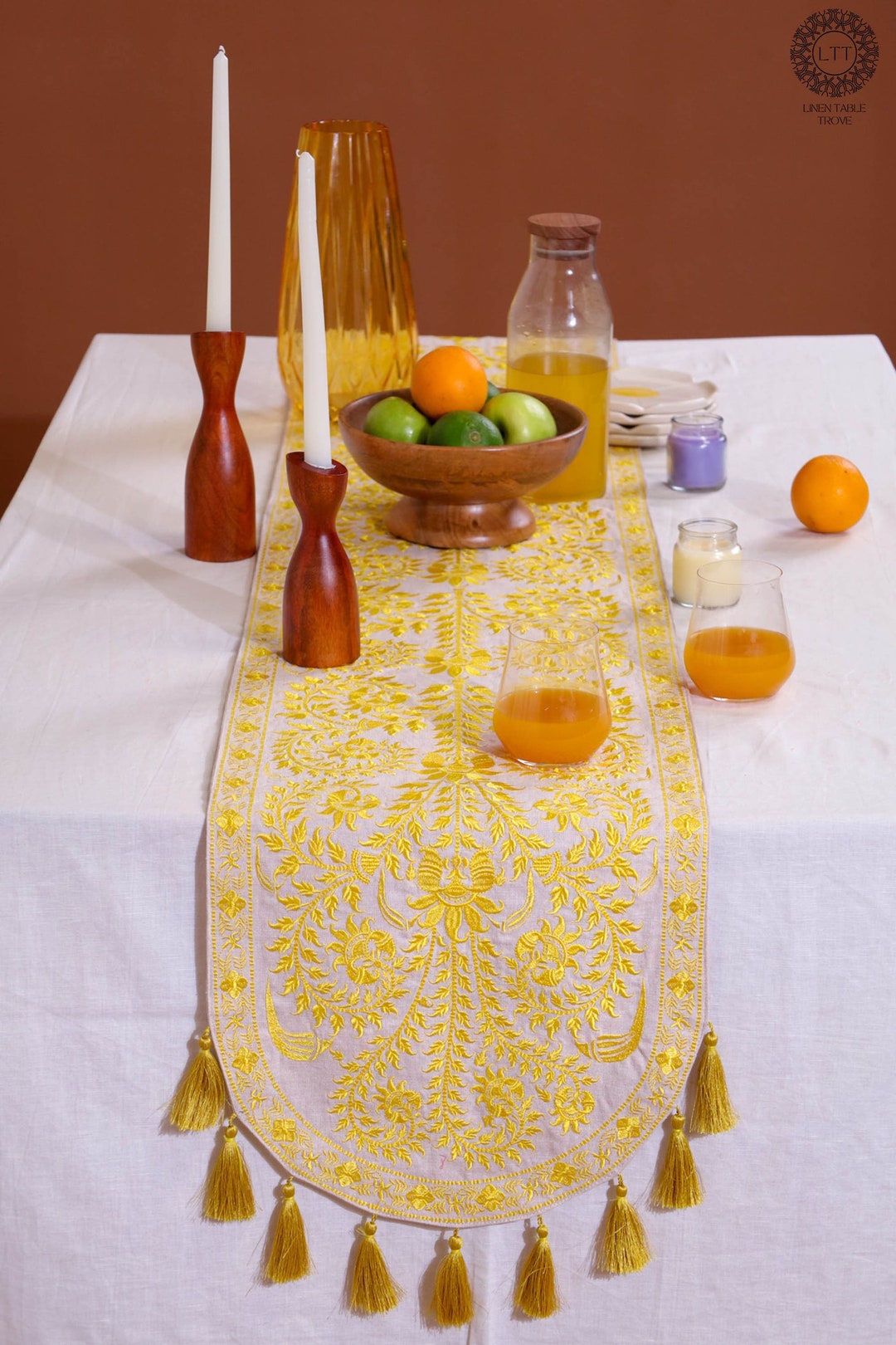 Rich Yellow Indian Table Runner Terracotta Christmas Boho Home Decor ...