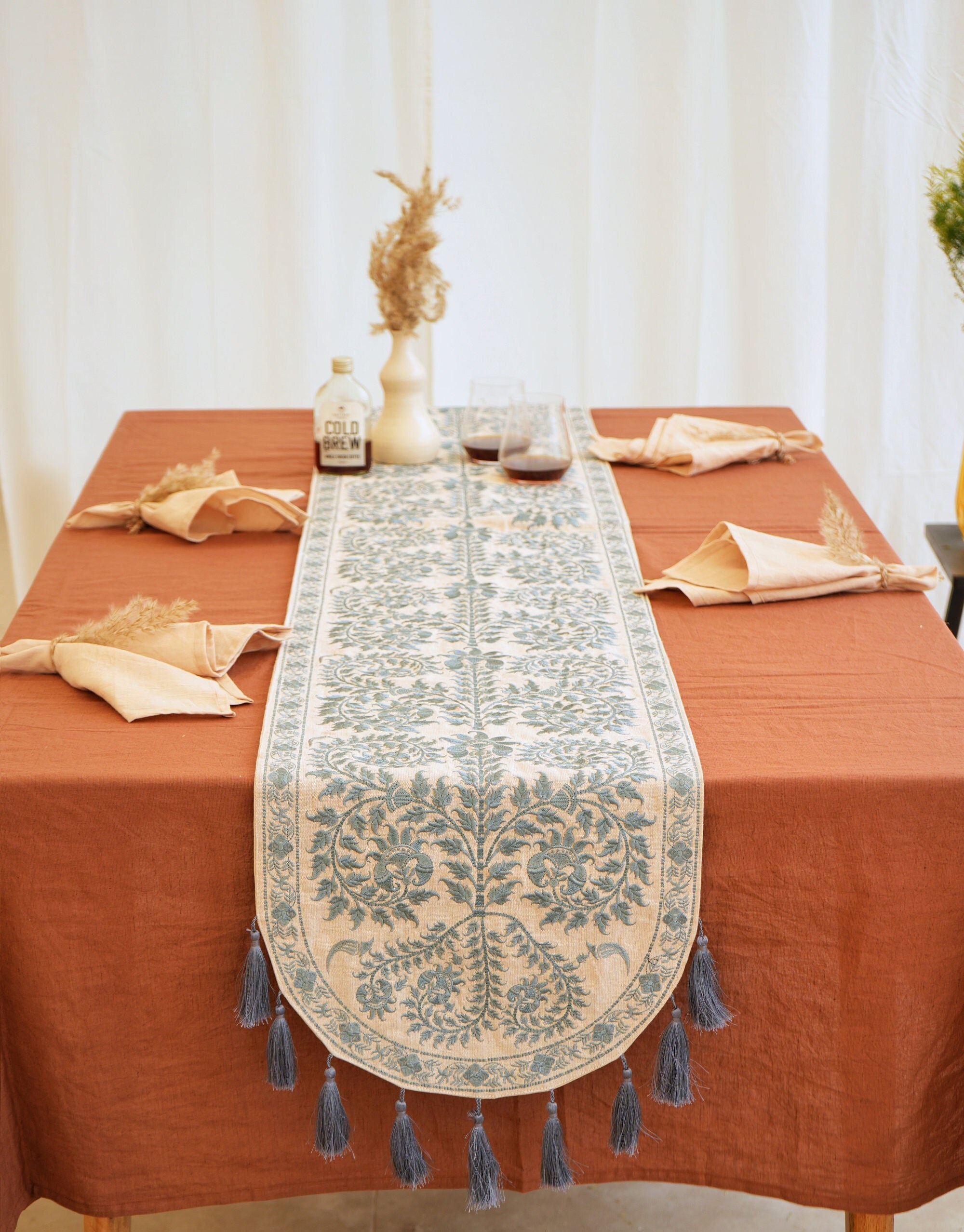 Grey Indian Table Runner Hand Embroidered Table Runner Wedding Gifts ...