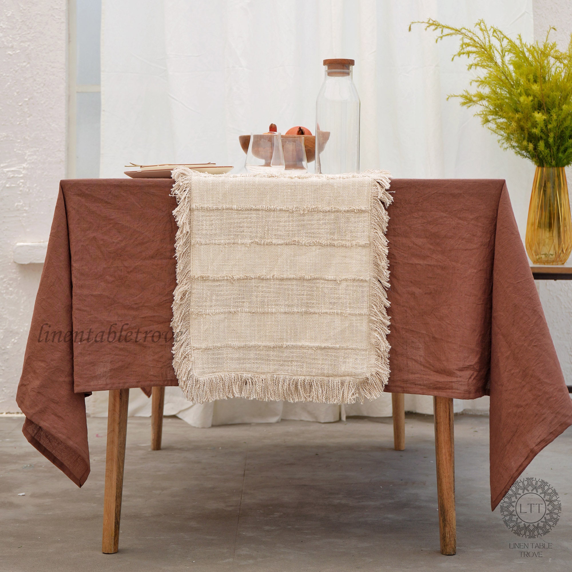 Textured Table Runner Natural Long Table Runner Linen Table Cloth ...