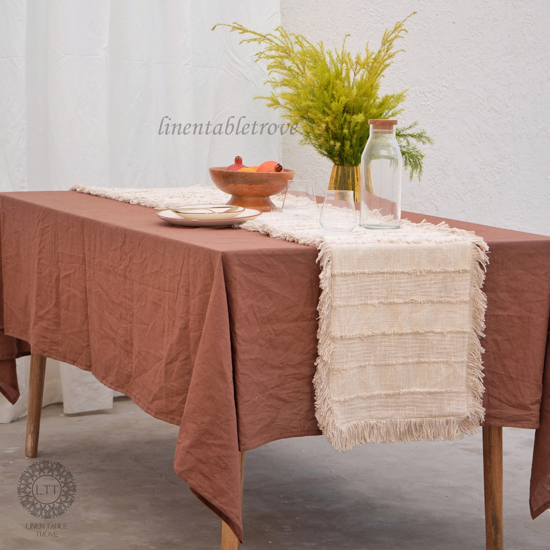 Textured Table Runner Natural Long Table Runner Linen Table Cloth ...