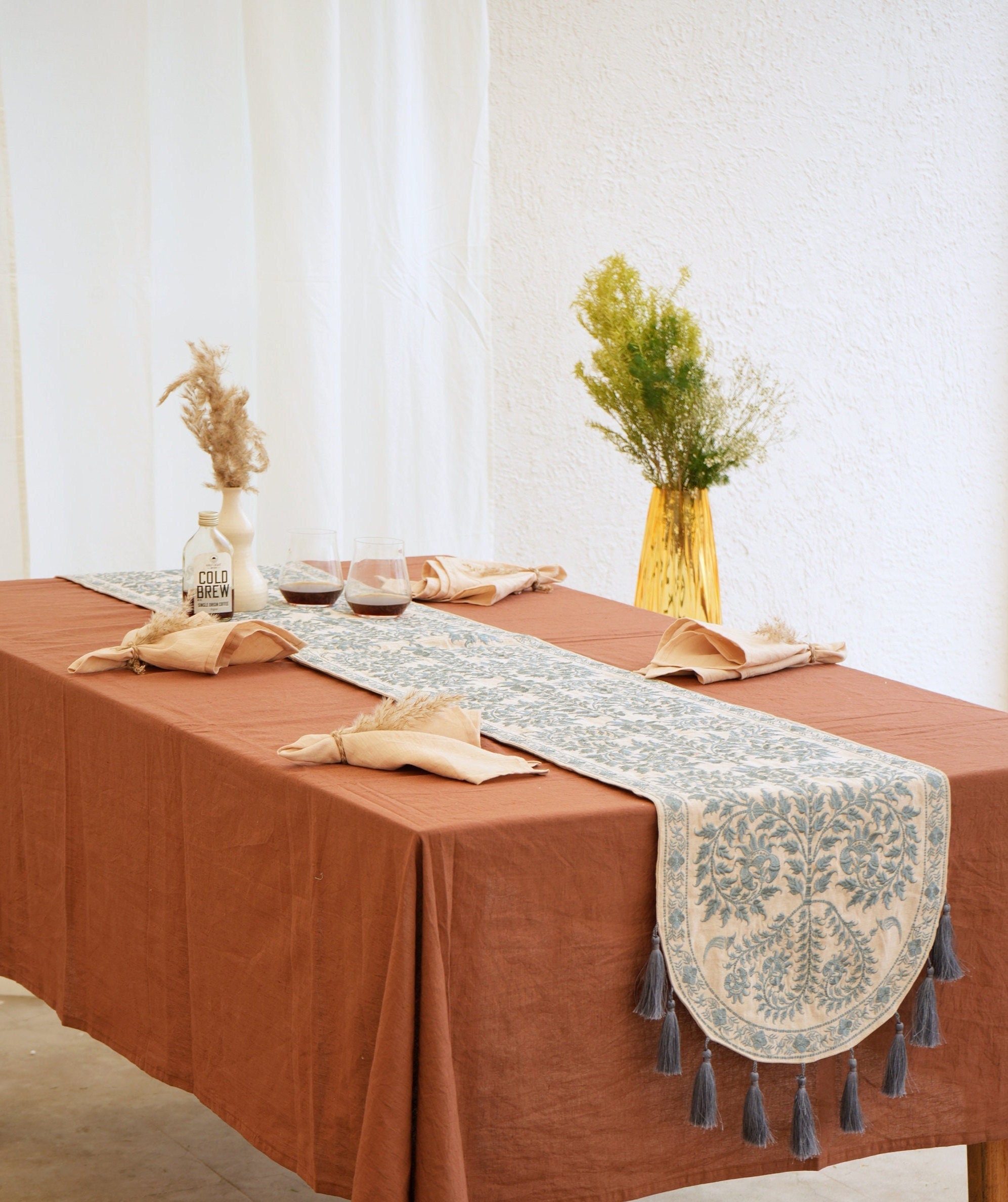 Grey Indian Table Runner Hand Embroidered Table Runner Wedding Gifts ...