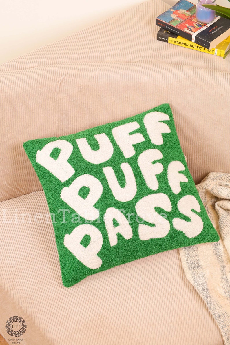 Puff Puff Pass Punch Needle Pillow Cover Handwoven Throw Pillow Unique ...