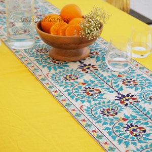 Green Embroider Indian Table Runner Tassels Boho Decor Green Cotton ...