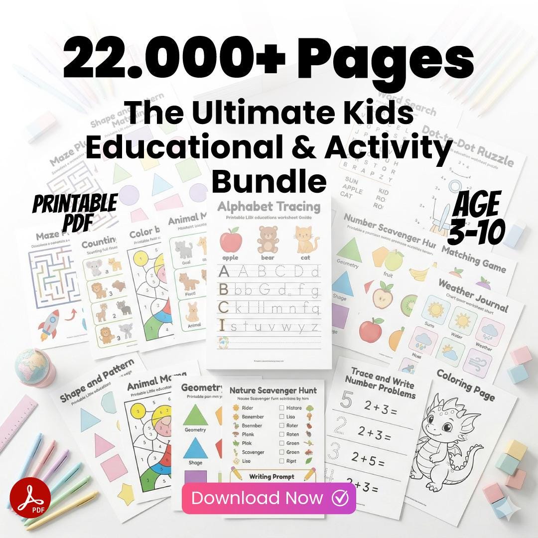 Kids Educational Bundle, Preschool Toddler Kindergarten Printables ...