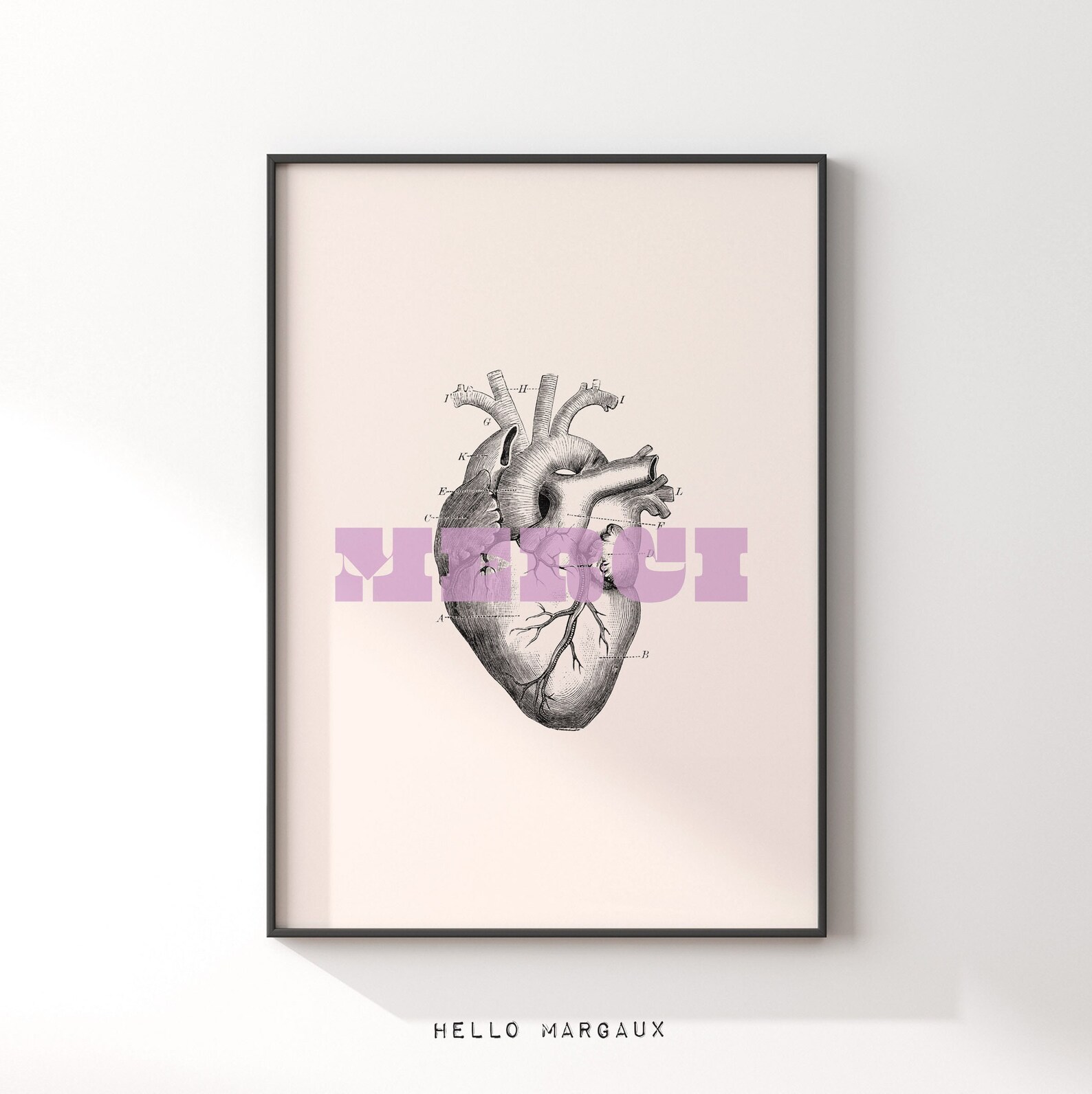 Merci Wall Art Print | French Thank You Quote With Human Heart Anatomy ...