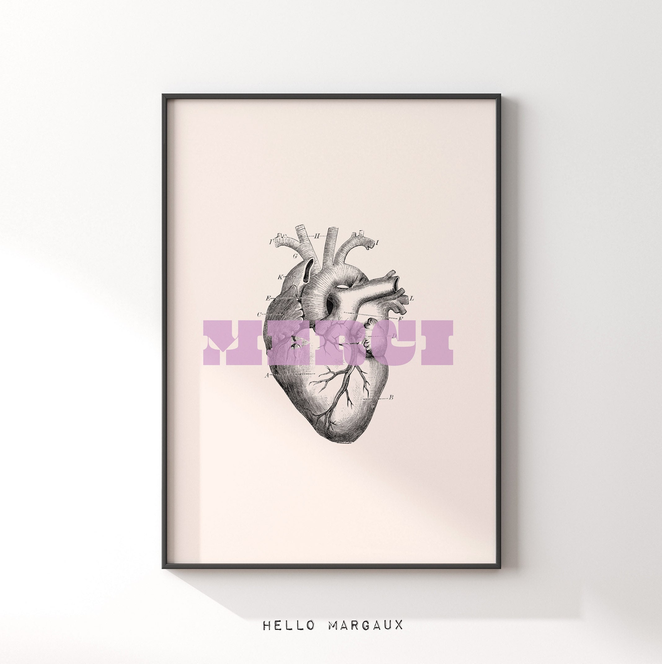 Merci Wall Art Print | French Thank You Quote With Human Heart Anatomy ...