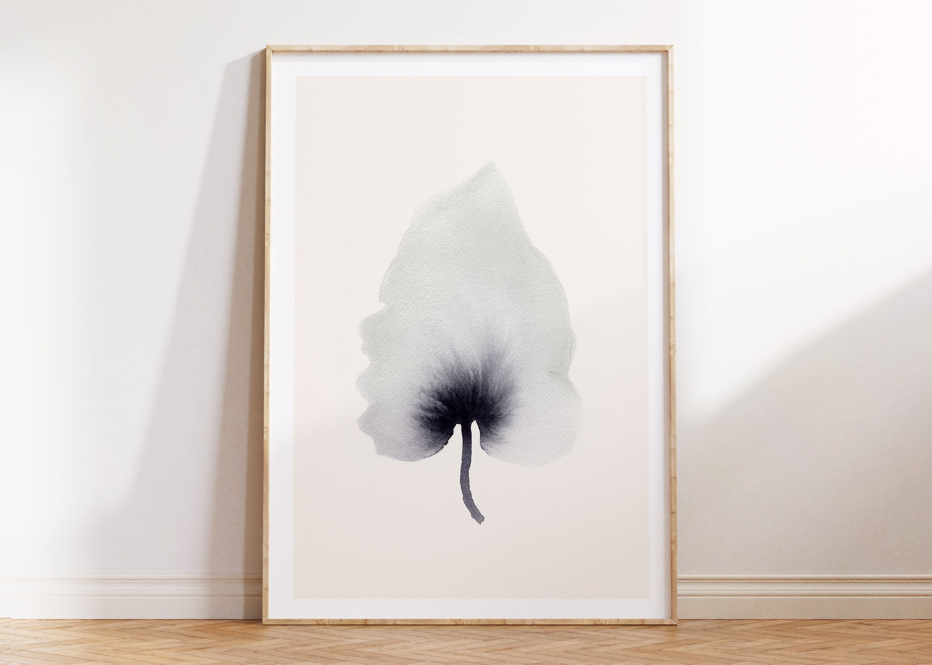 Black White Wall Art PRINTABLE Handmade Leaf Painting Original ...