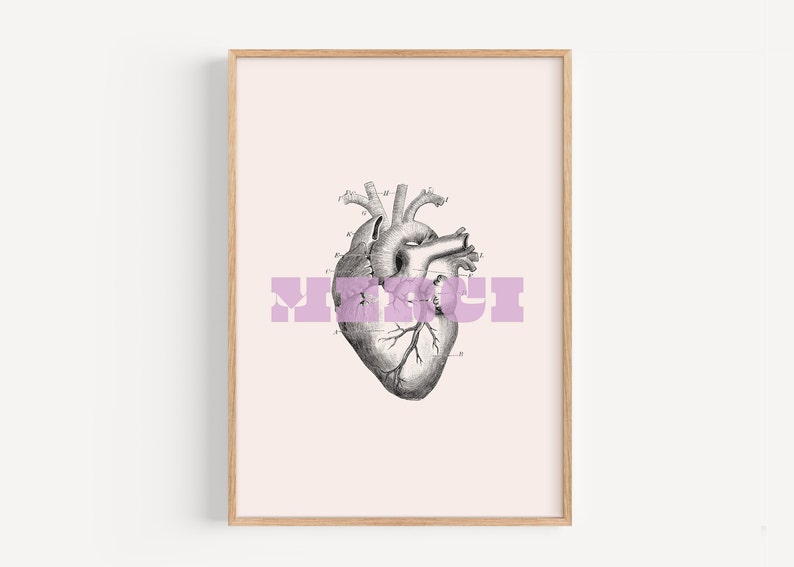 Merci Wall Art Print | French Thank You Quote With Human Heart Anatomy ...