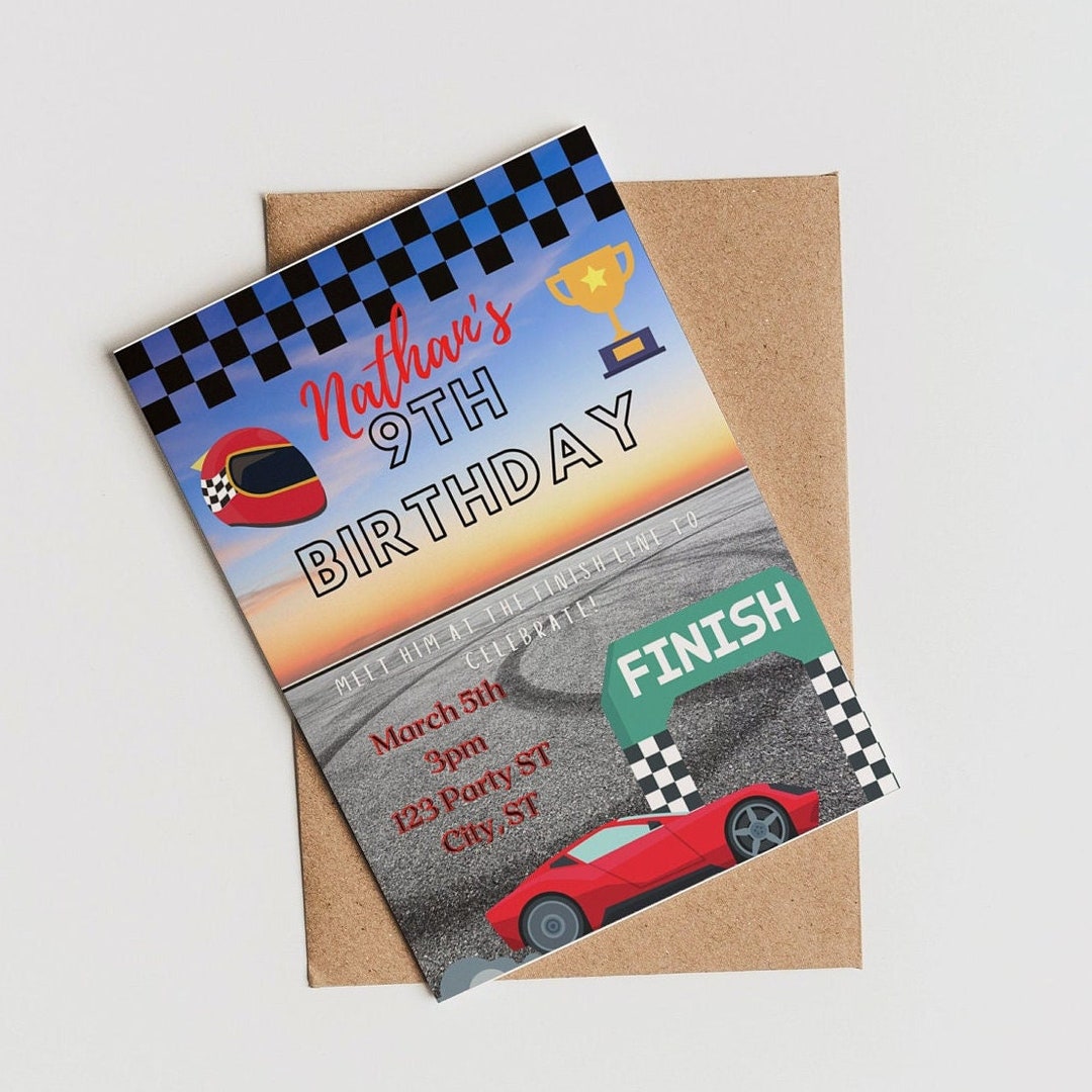 CANVA Racing Themed Birthday Party Invitation Template, Race Cars, Boys ...