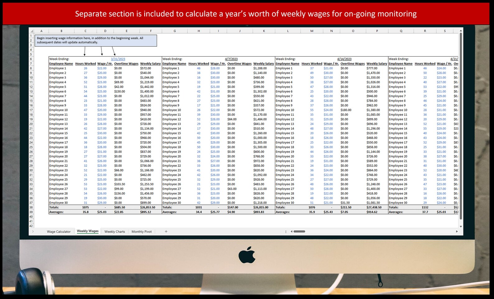 Employee Wage Expense Template, Salary Tracker, Wage Expense Calculator ...