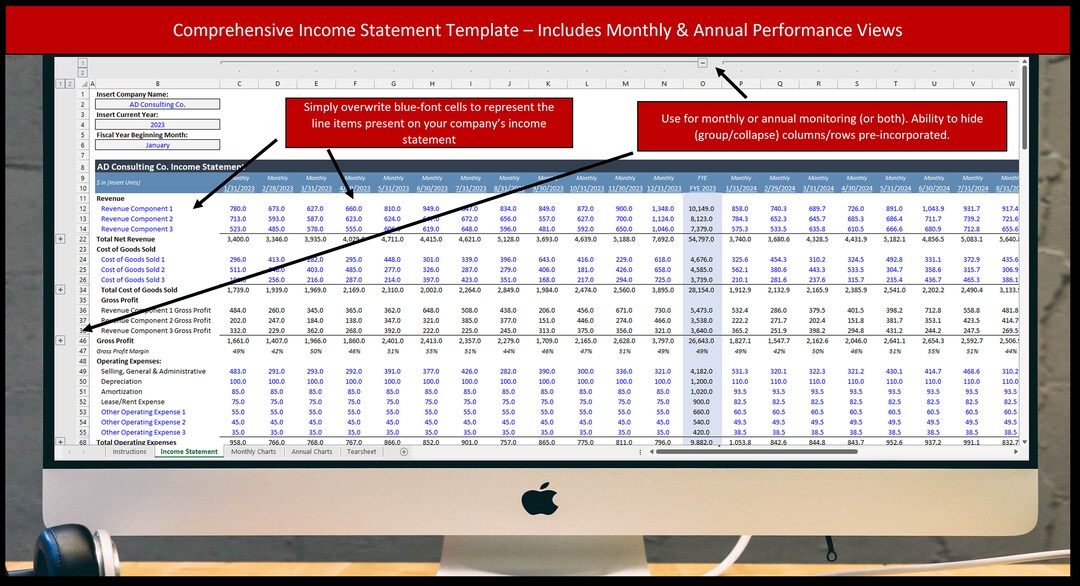 Income Statement Template, Small Business Income Statement, Profit and ...