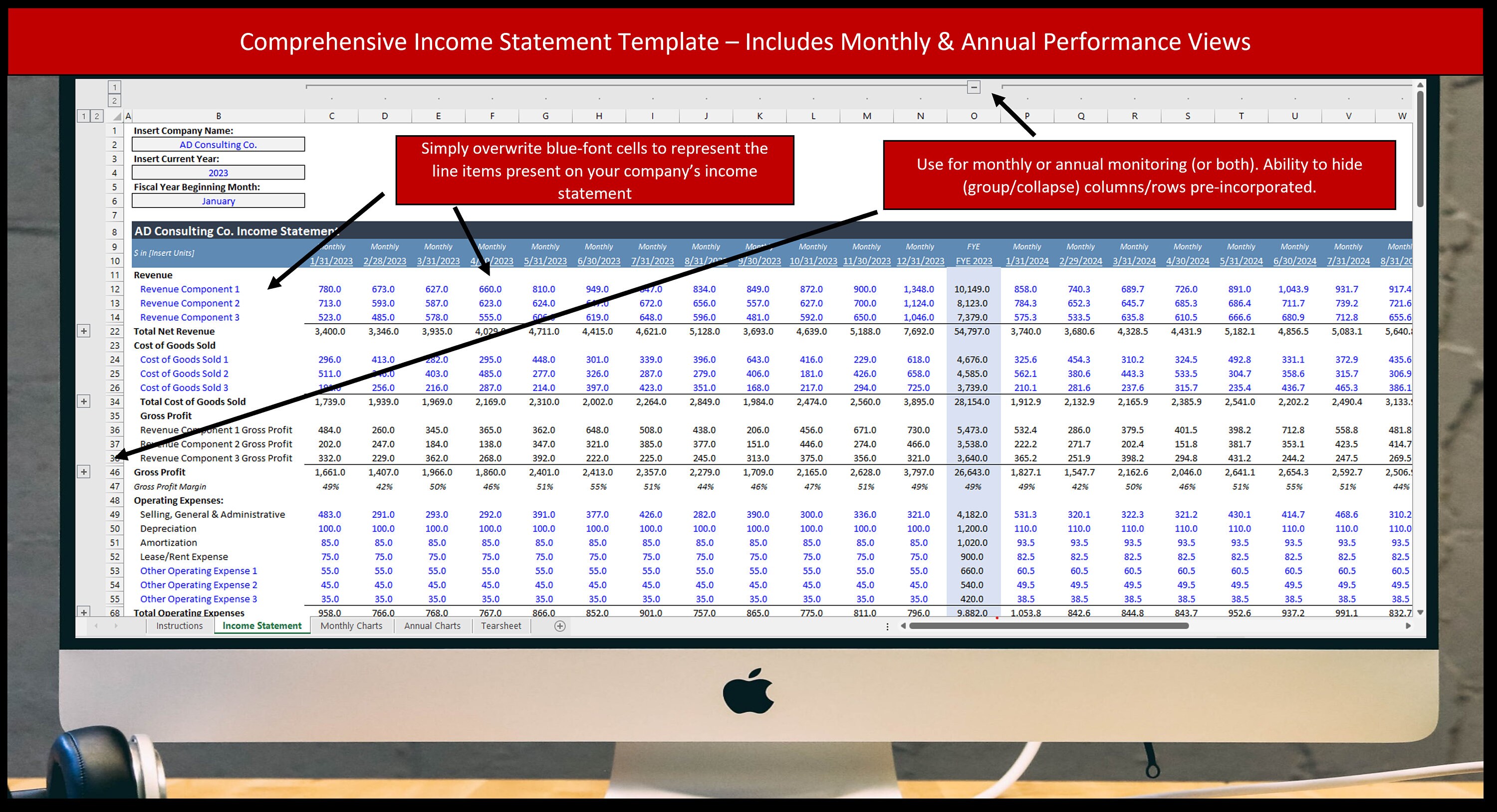 Income Statement Template, Small Business Income Statement, Profit and ...