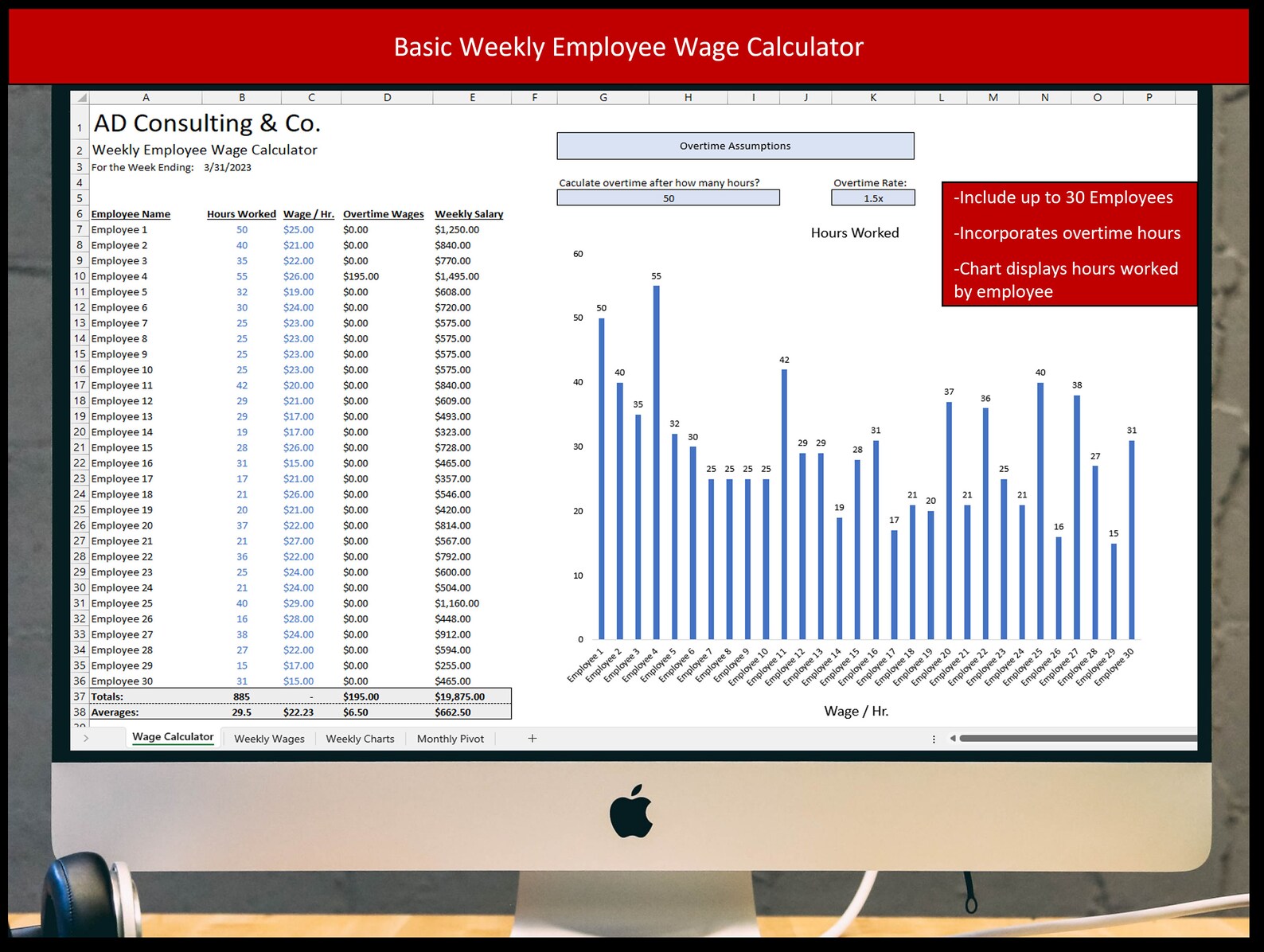 Employee Wage Expense Template, Salary Tracker, Wage Expense Calculator ...