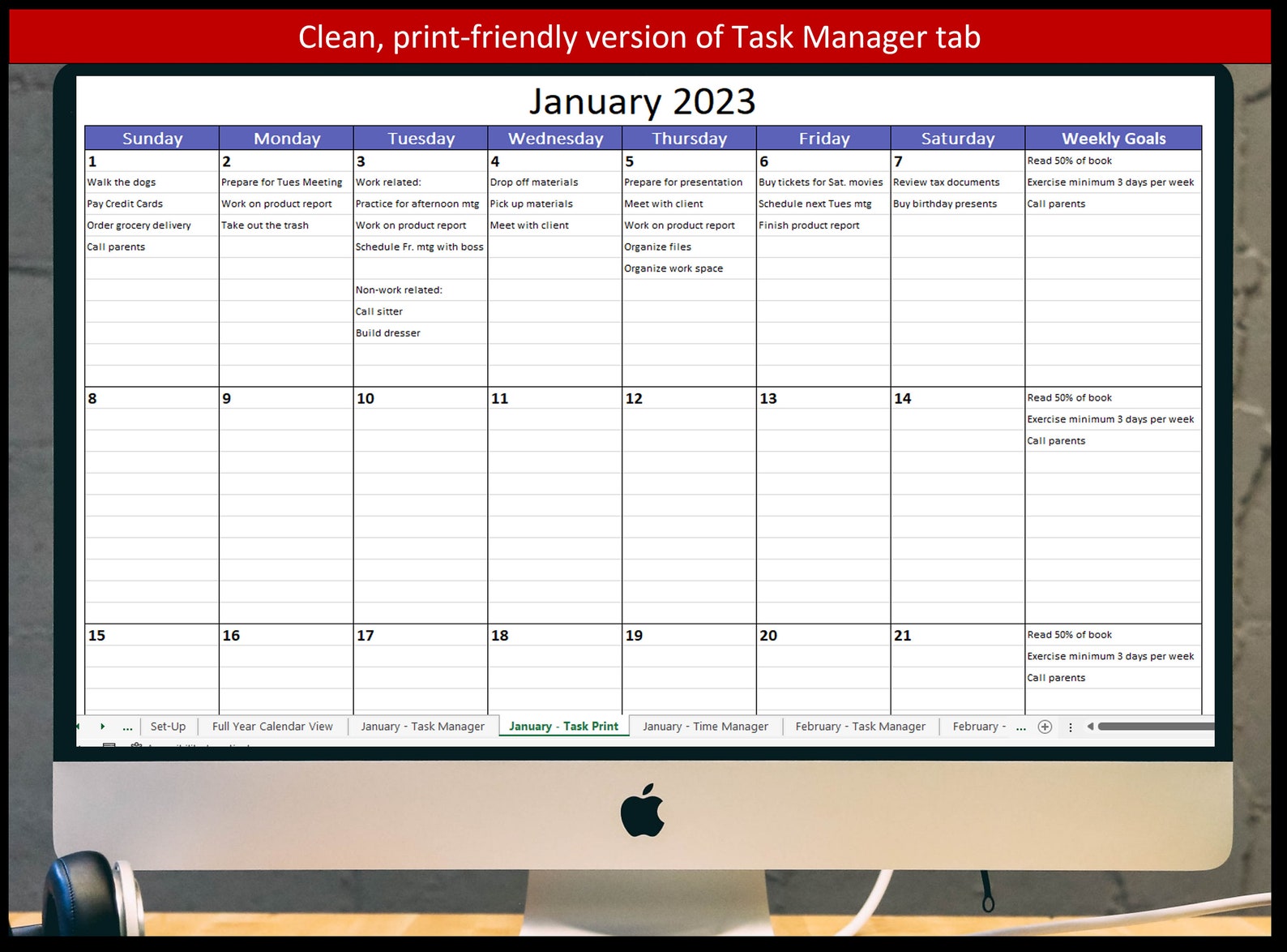 2025 Excel Calendar, Any Year Calendar, Editable Task Manager ...
