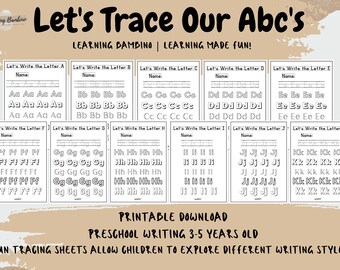Alphabet Tracing Worksheets Printable Phonics Literacy Handwriting ABC ...