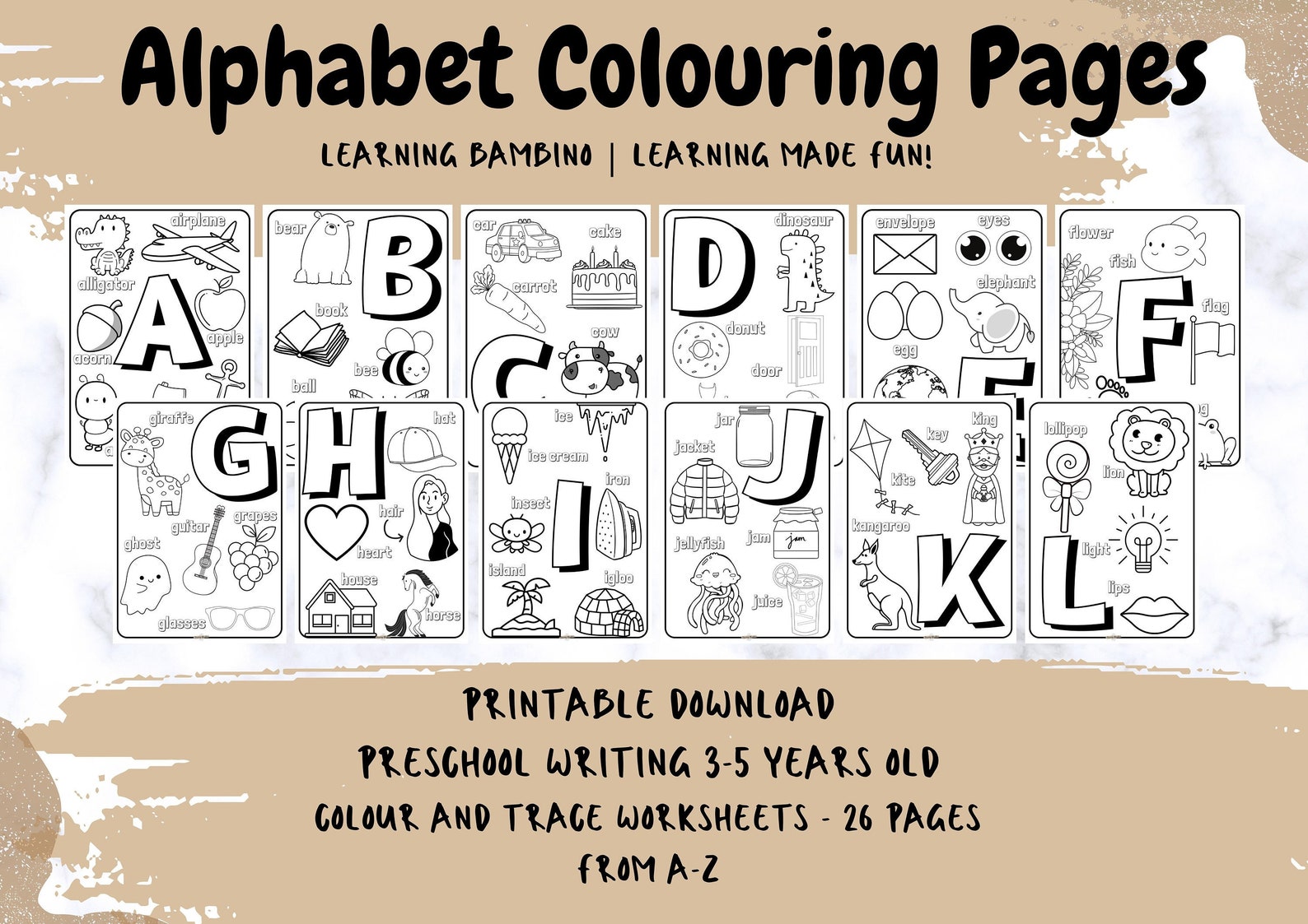 Alphabet Colouring Pages Tracing Worksheets Abc's Writing Preschool ...