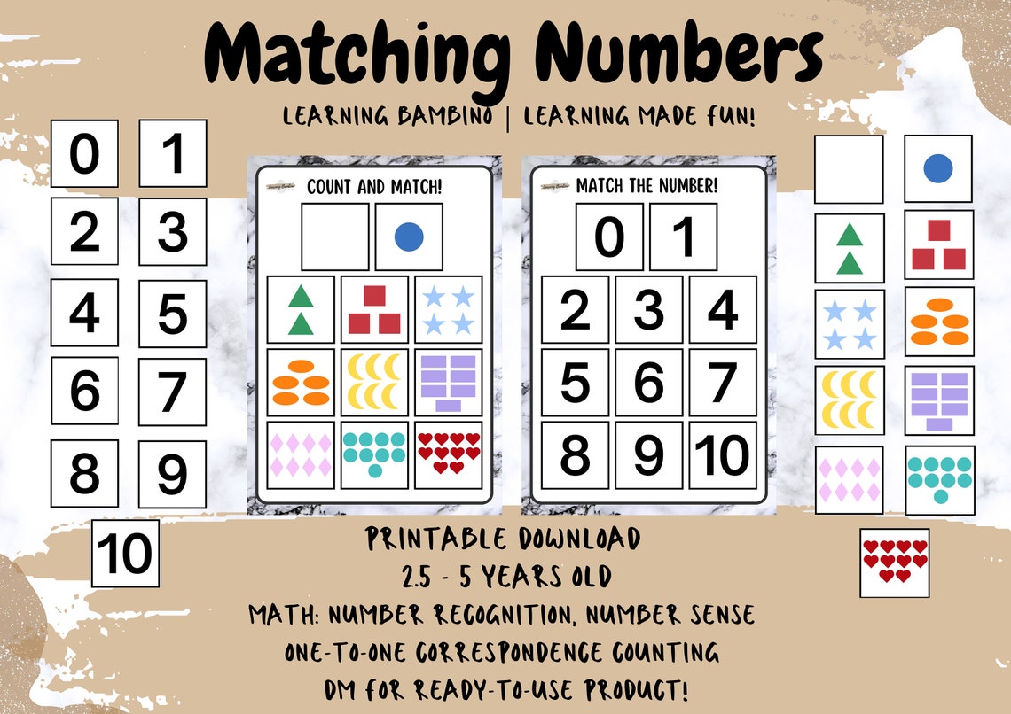 Count and Match Activity Number Matching Number Recognition One to One ...