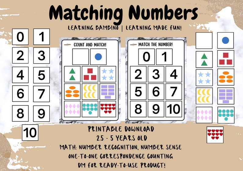 Count and Match Activity Number Matching Number Recognition One to One ...