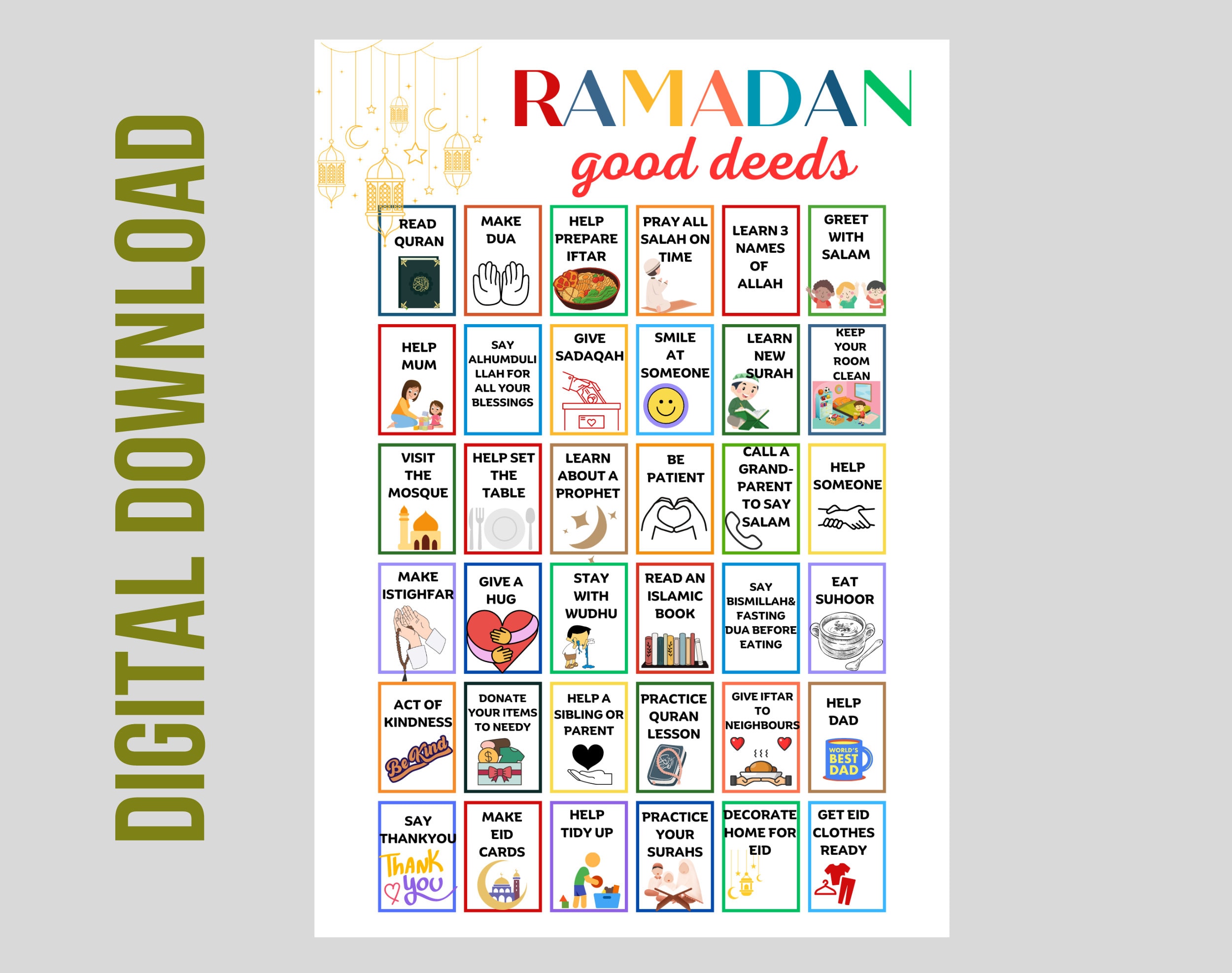 Ramadan Good Deeds Calendar I Ramadan Daily 30 Deeds I Kids Instant ...