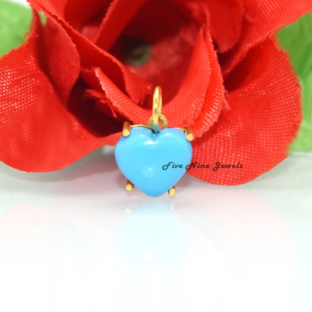 Solid 14K Gold Turquoise Heart, Gemstone Heart, 9K Malachite Heart ...