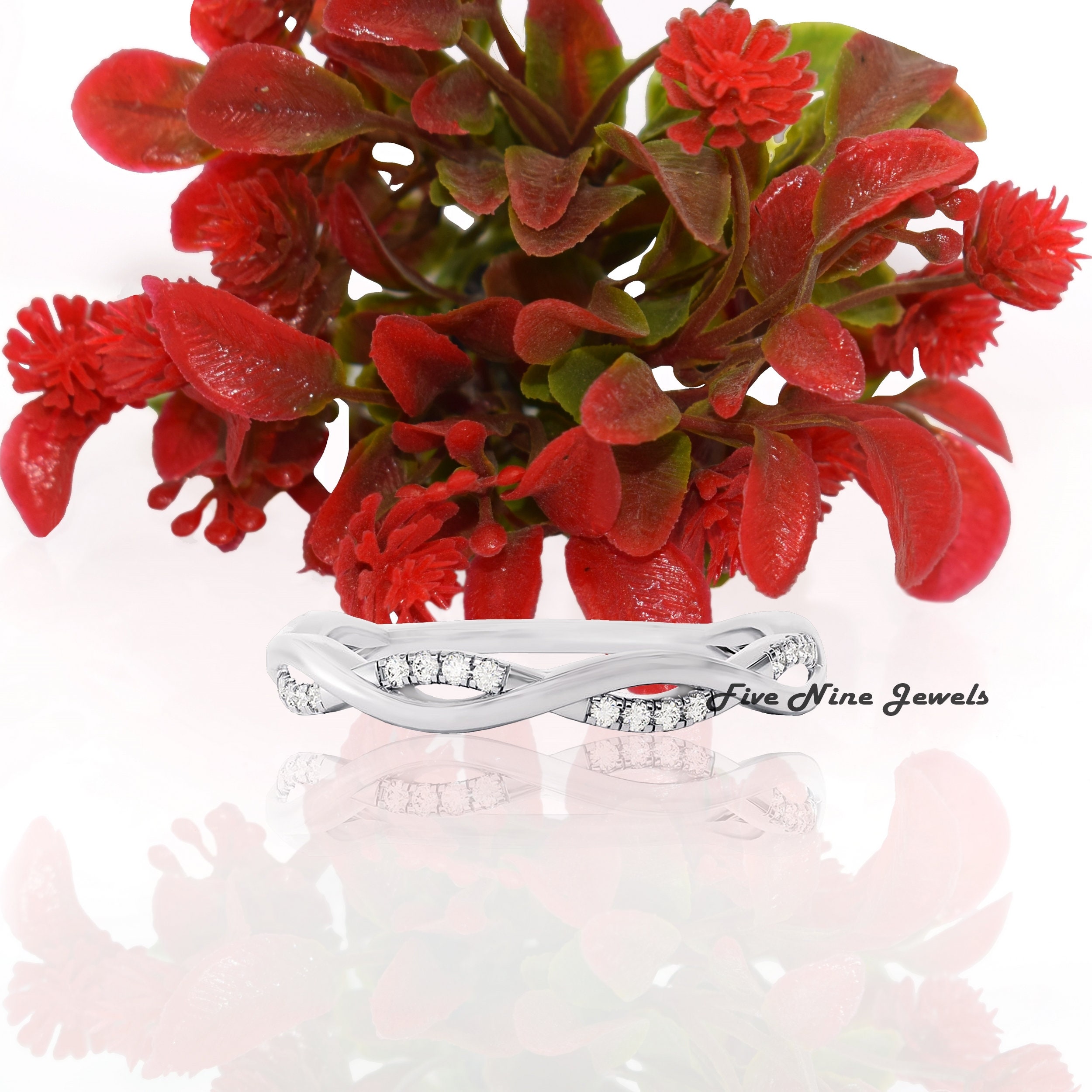 14K Gold Diamond Twisted Ring, Twist Wire Wedding Band Ring, Gold Twist ...