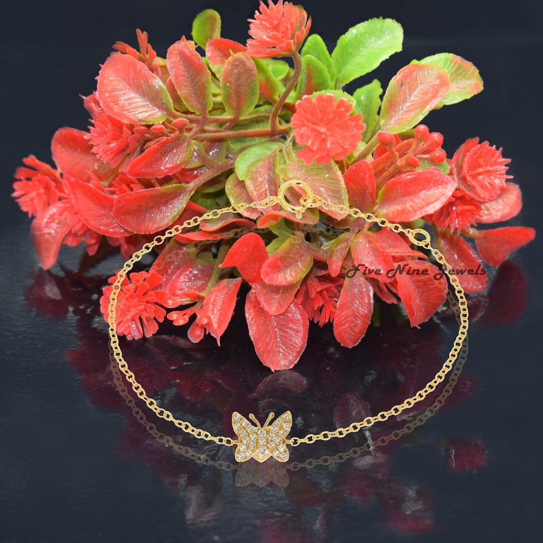Pave Butterfly Chain Bracelet, Butterfly Charm Bracelet, Moissanite ...