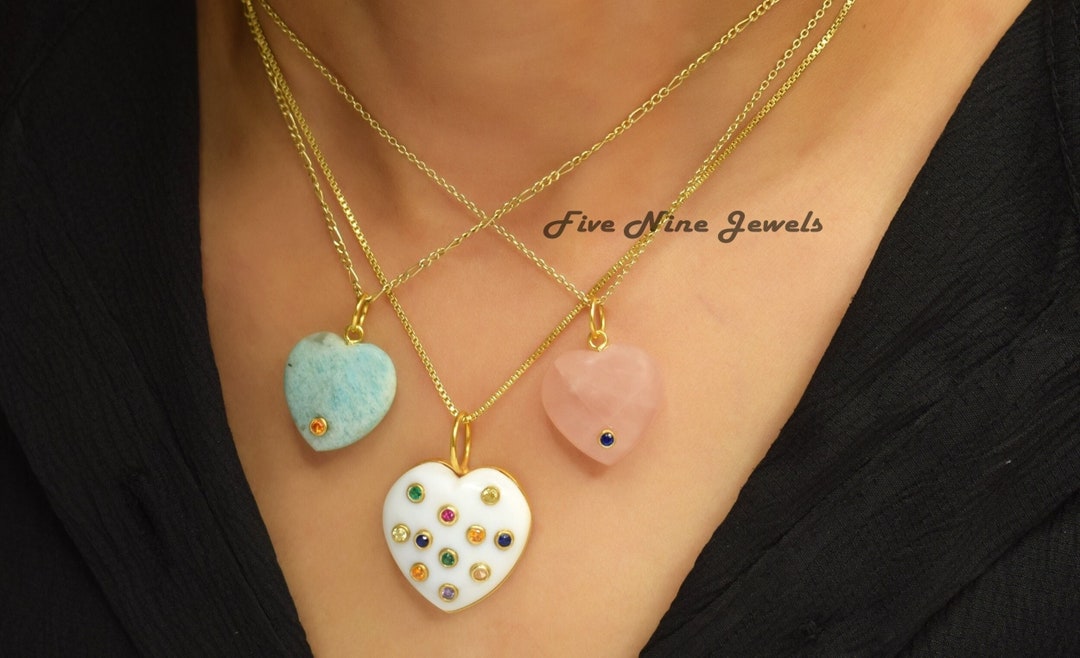 Designer Hand Carving MOP Multi Stone Heart Pendant, Gemstone Carved ...
